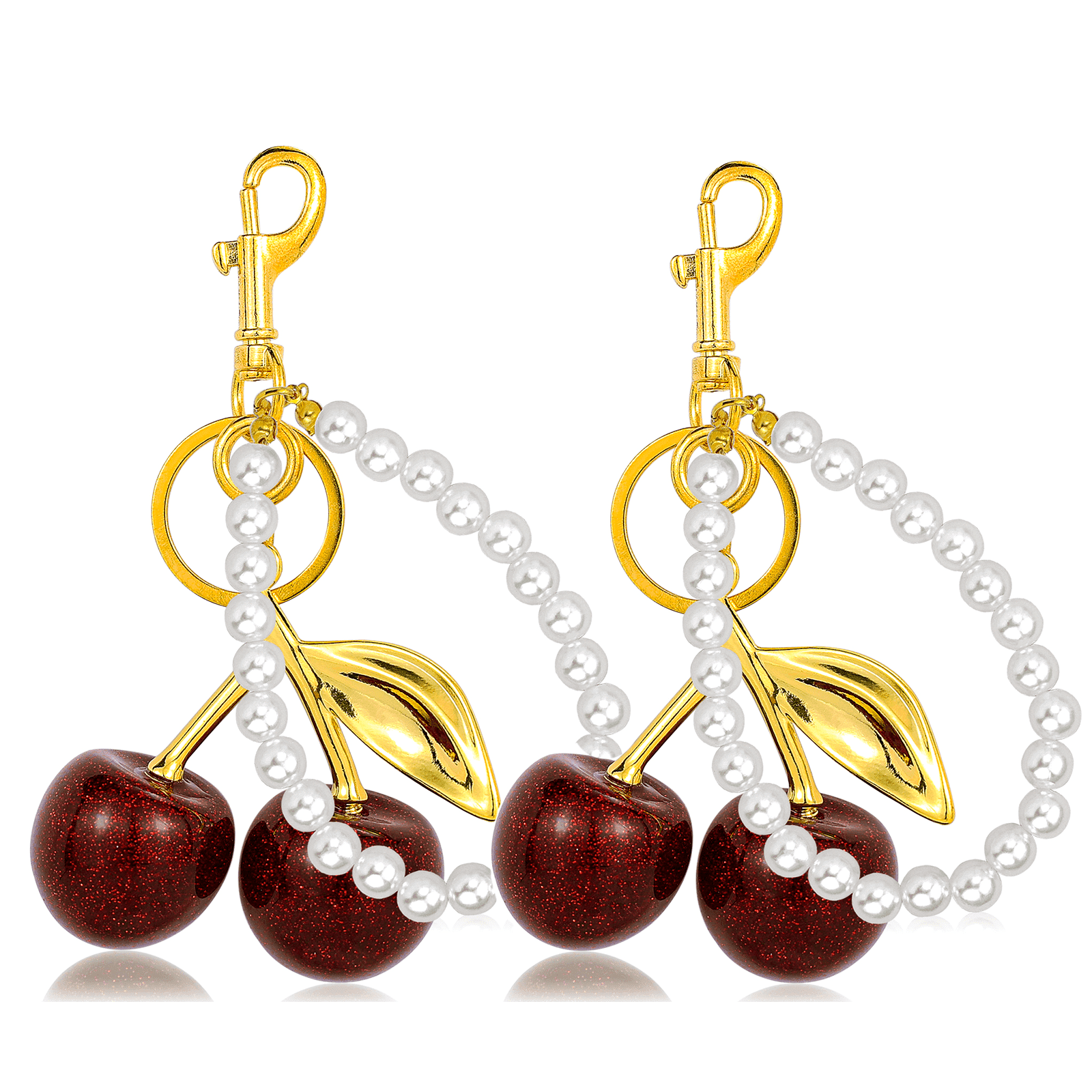 Farcauo 2Pcs Cherry Keychain Fashion Bag Charms Cute Pearl Keychains ...