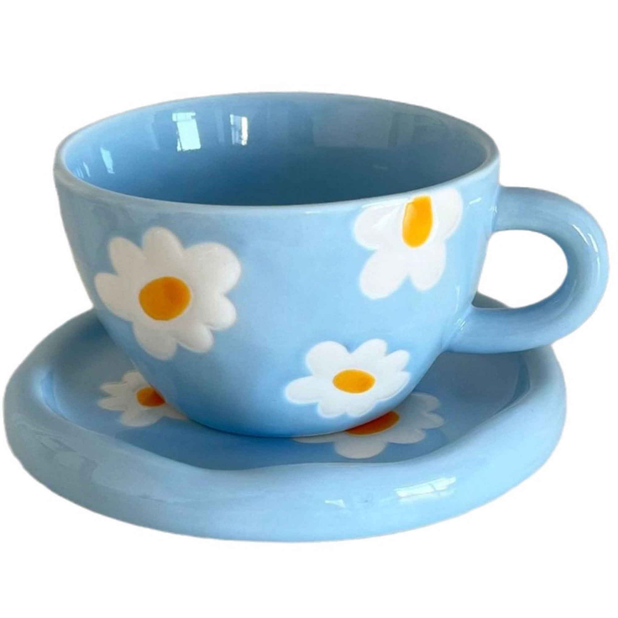 Farcauo Coffee Mugs Set with Saucer Blue Flowers Cup Gifts for Women ...
