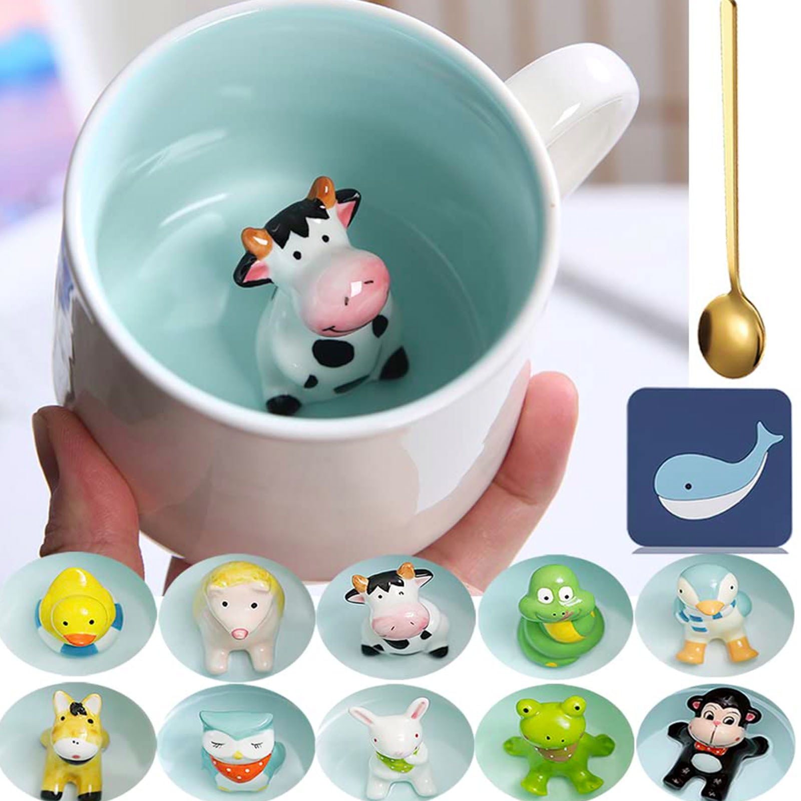 Farcauo Cute Cow Mug with Animal Inside Cute Ceramic Coffee Mugs Cow Print Stuff Funny Tea Cups ...