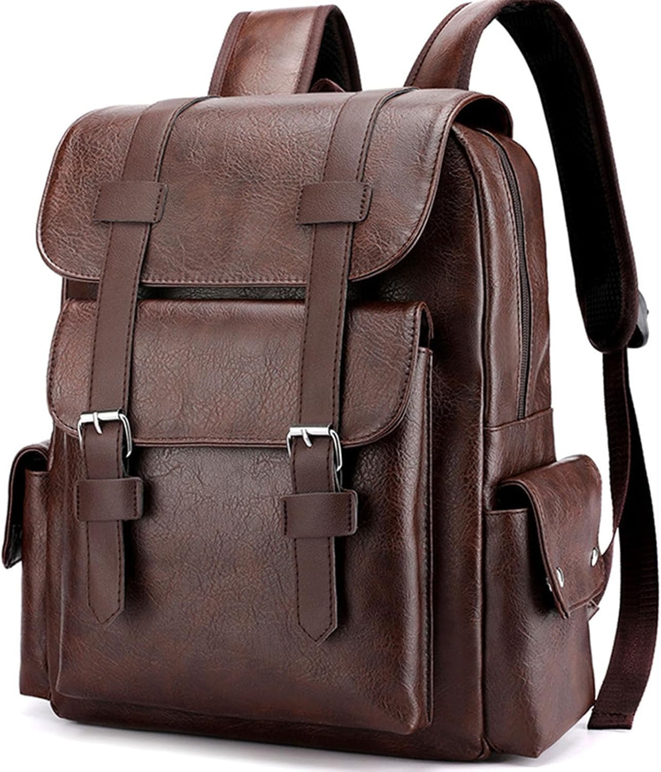 Farcauo Leather Laptop Backpack Travel Backpack Carry on Flight Approved Dark Drown College ...