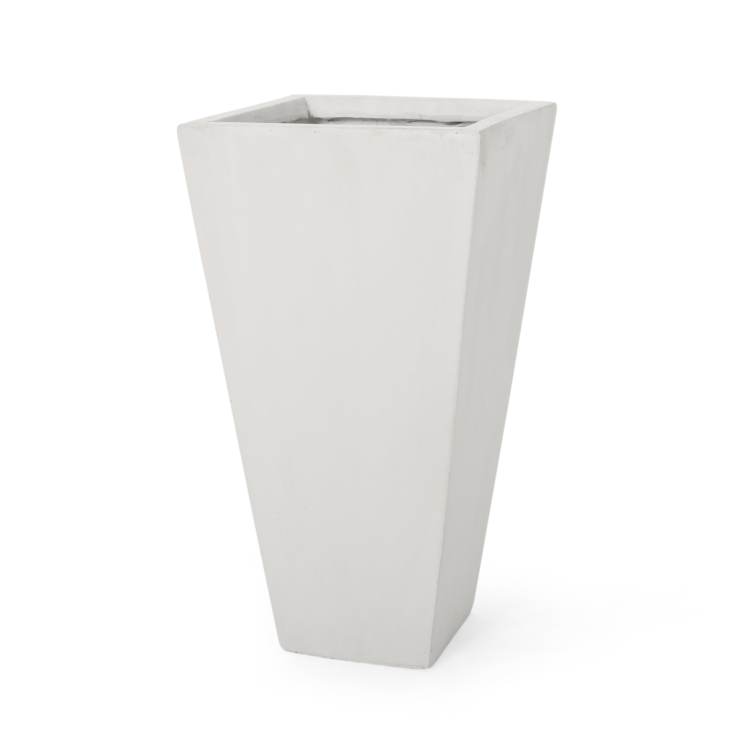 GDFSTUDIO Outdoor Cast Stone Planter, Matte White, Tapered Design ...