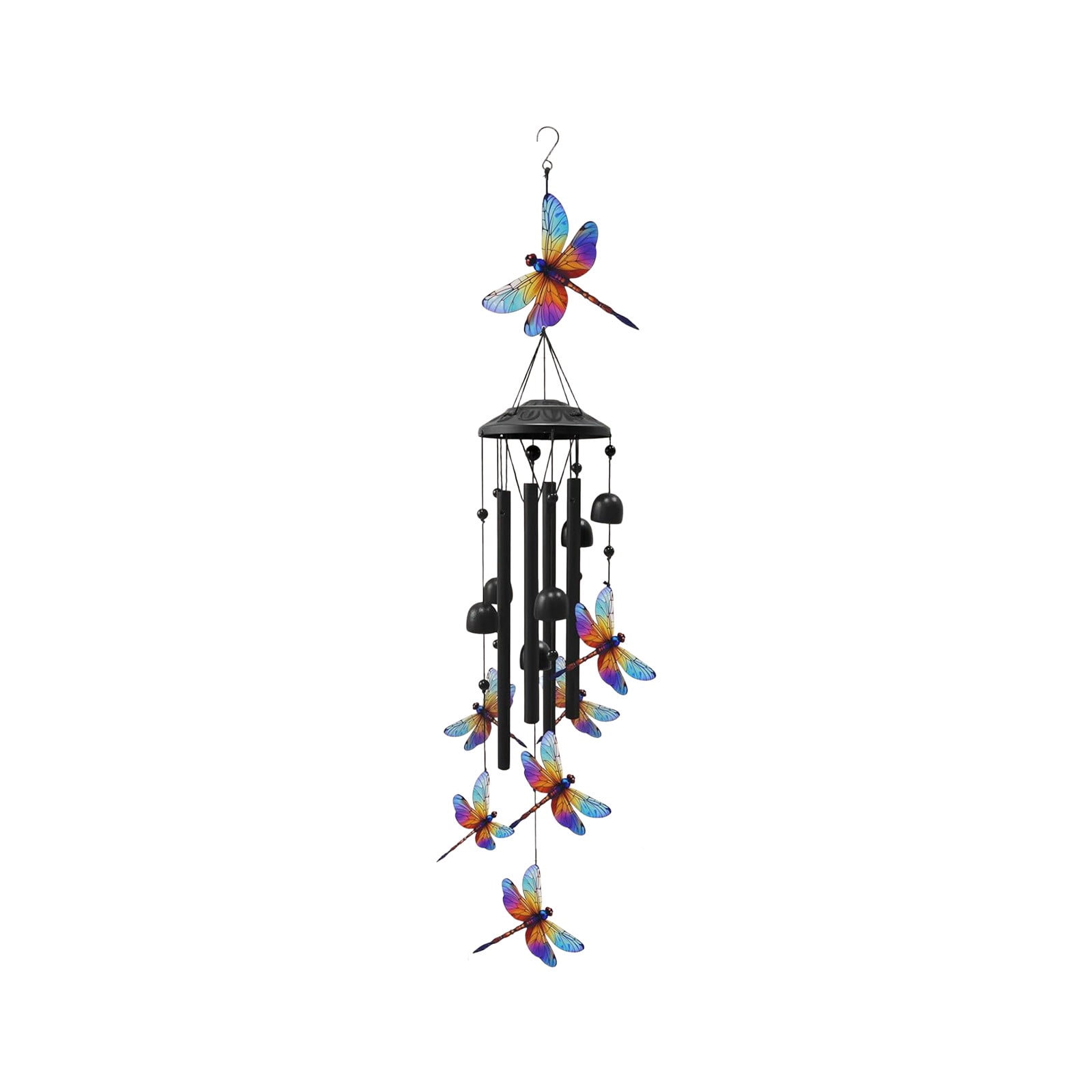 Fareti Dragonfly Bird Wind Chimes for Outside, Black Metal Windchimes ...