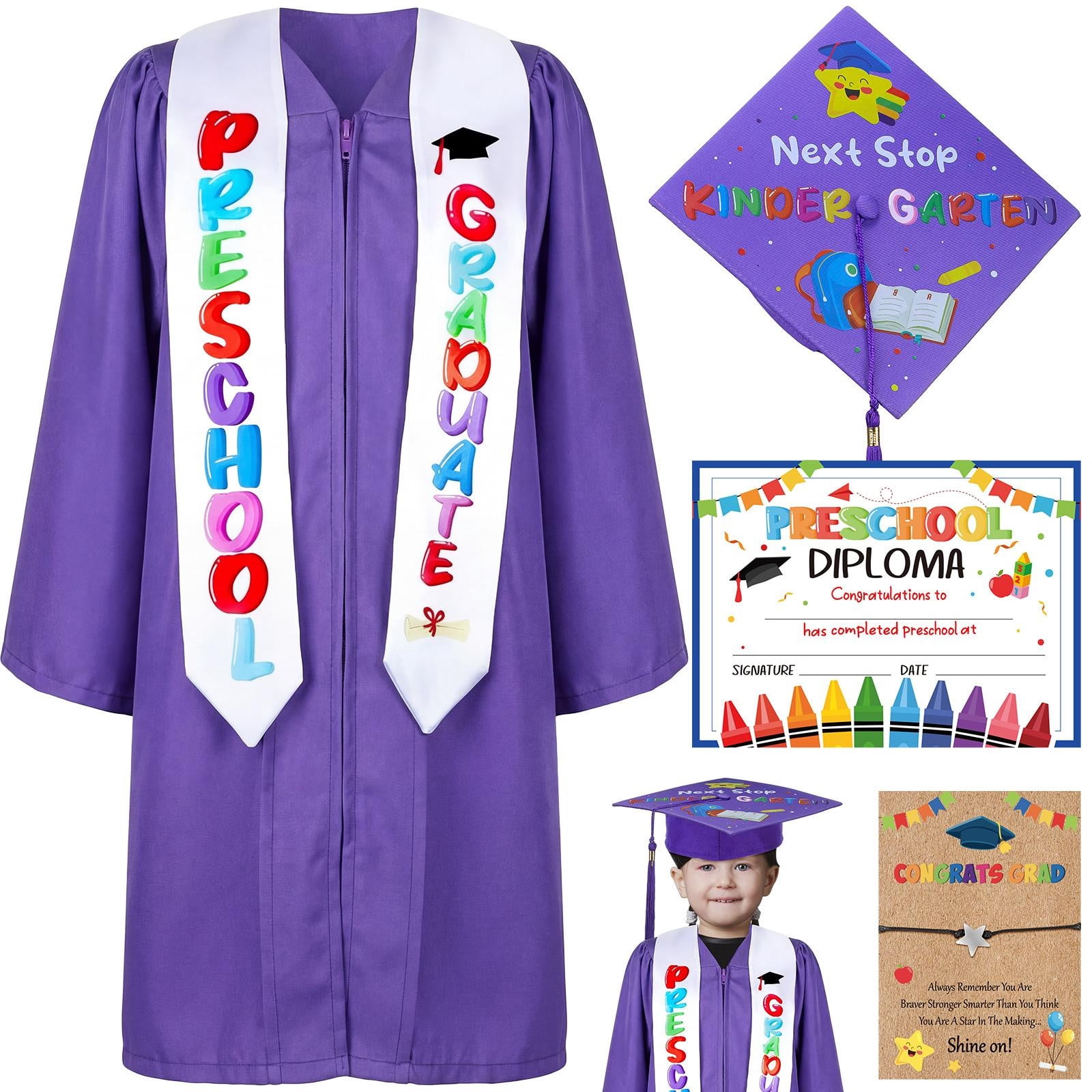 Fareti Unisex Shiny Kindergarten Graduation Cap Gown Set with Tassel ...