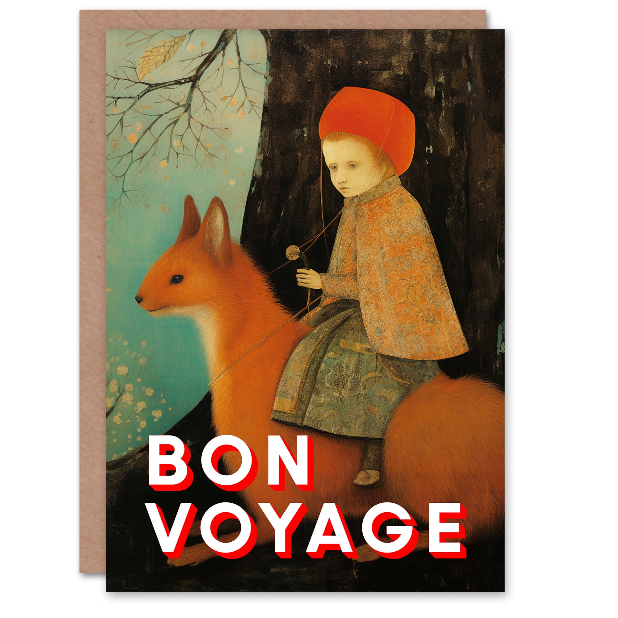 Farewell Card Child Riding Weasel Medieval Painting Bon Voyage Blank ...