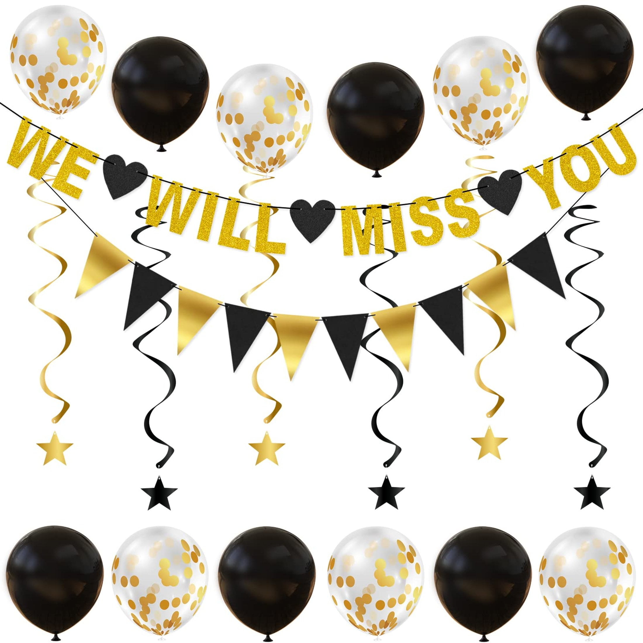 Farewell Celebration Kit: Gold Glitter Banner, Triangle Flag Garland ...