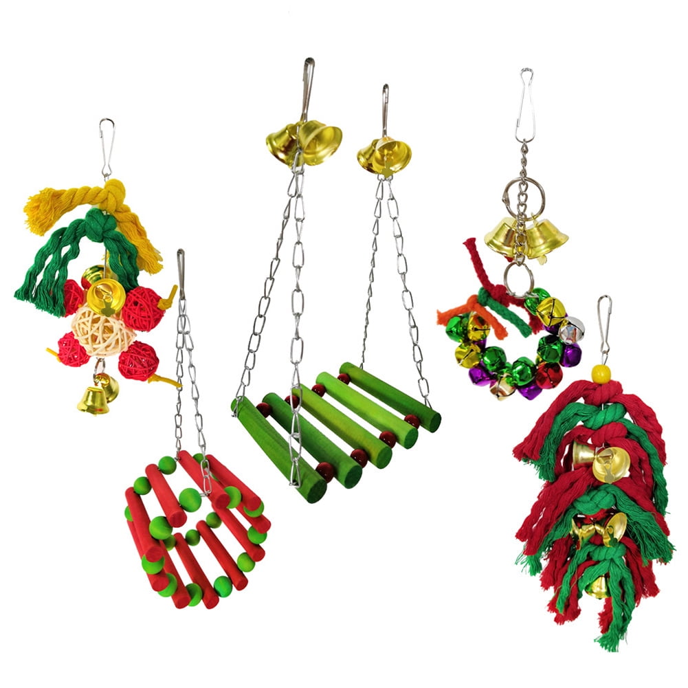 Farfi 1/5Pcs Christmas Pet Bird Parrot Rattan Ball Cotton Rope Hanging ...