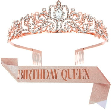MEANT2TOBE Pink Glitter Sash and Rhinestone Tiara Set - Premium Metal ...