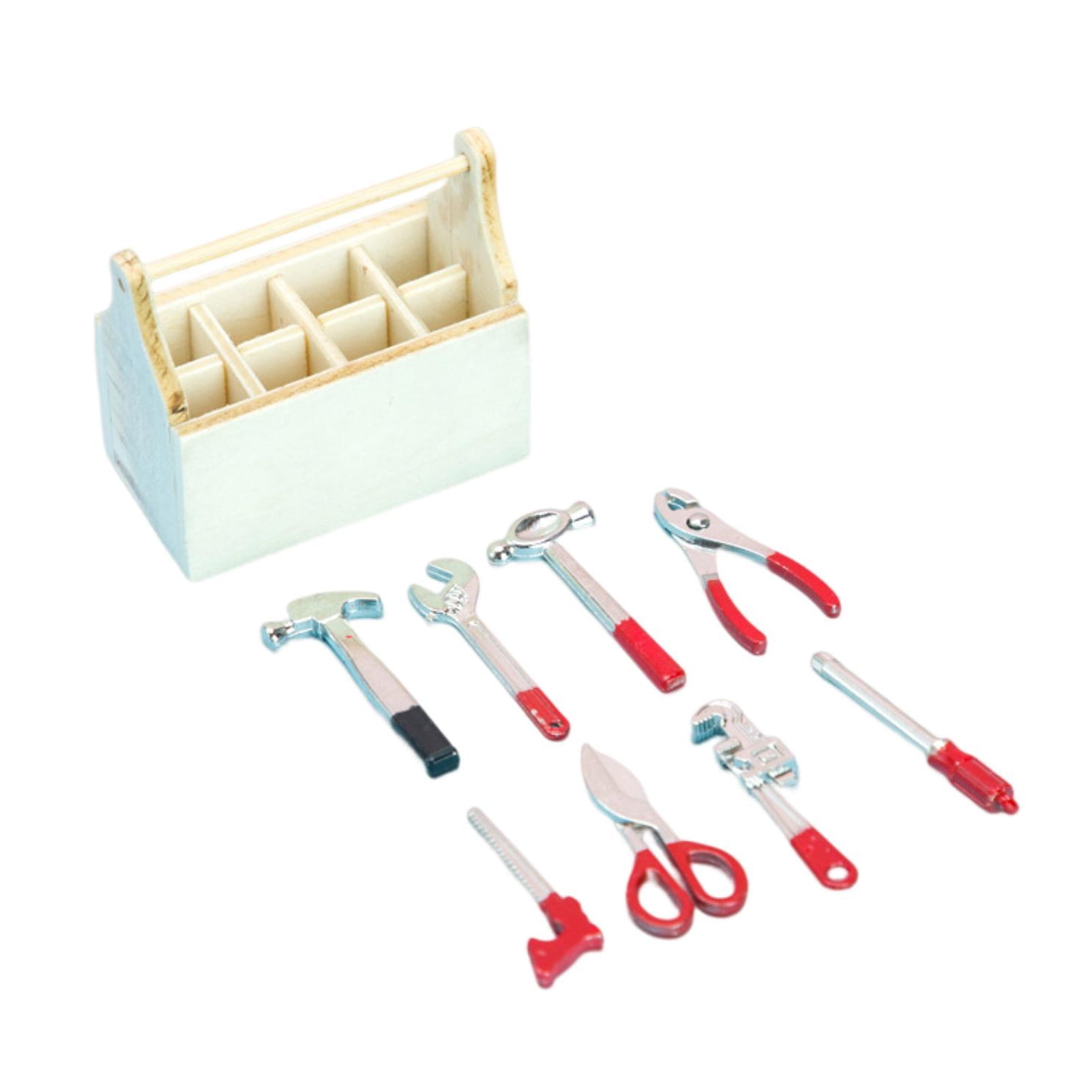 Farfi 1 Set Miniature Wooden Toolbox with 8 Tools Realistic Appearance ...