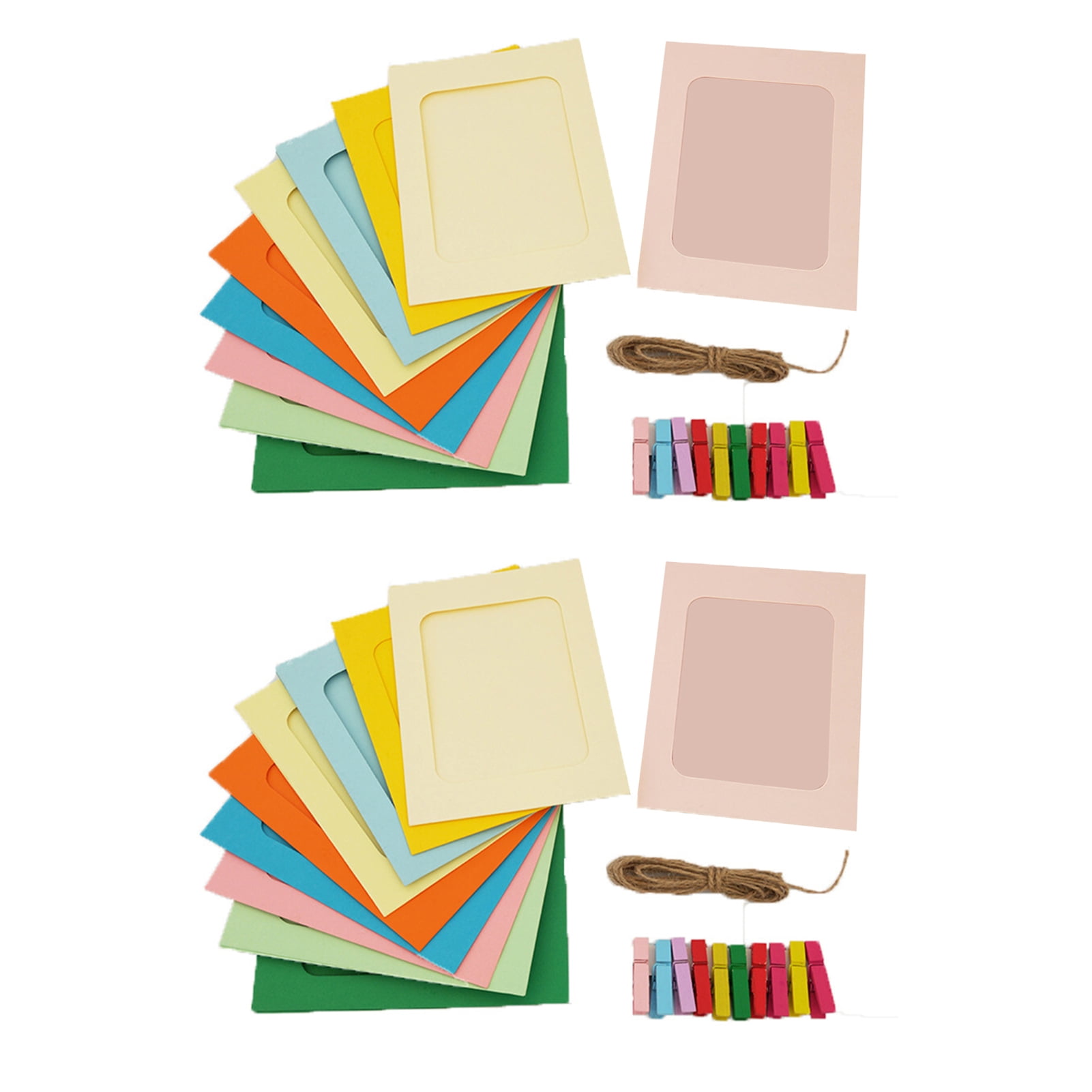 Farfi 1 Set Paper Photo Frame with Mini Wooden Clips Jute Strings Easy ...