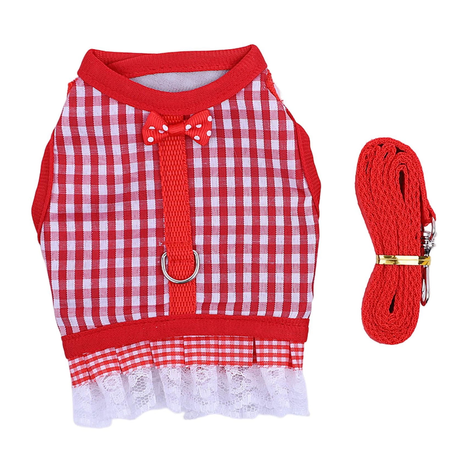 Farfi 1 Set Rabbit Harness Leash Lace Hem Soft Breathable Plaid Pattern ...