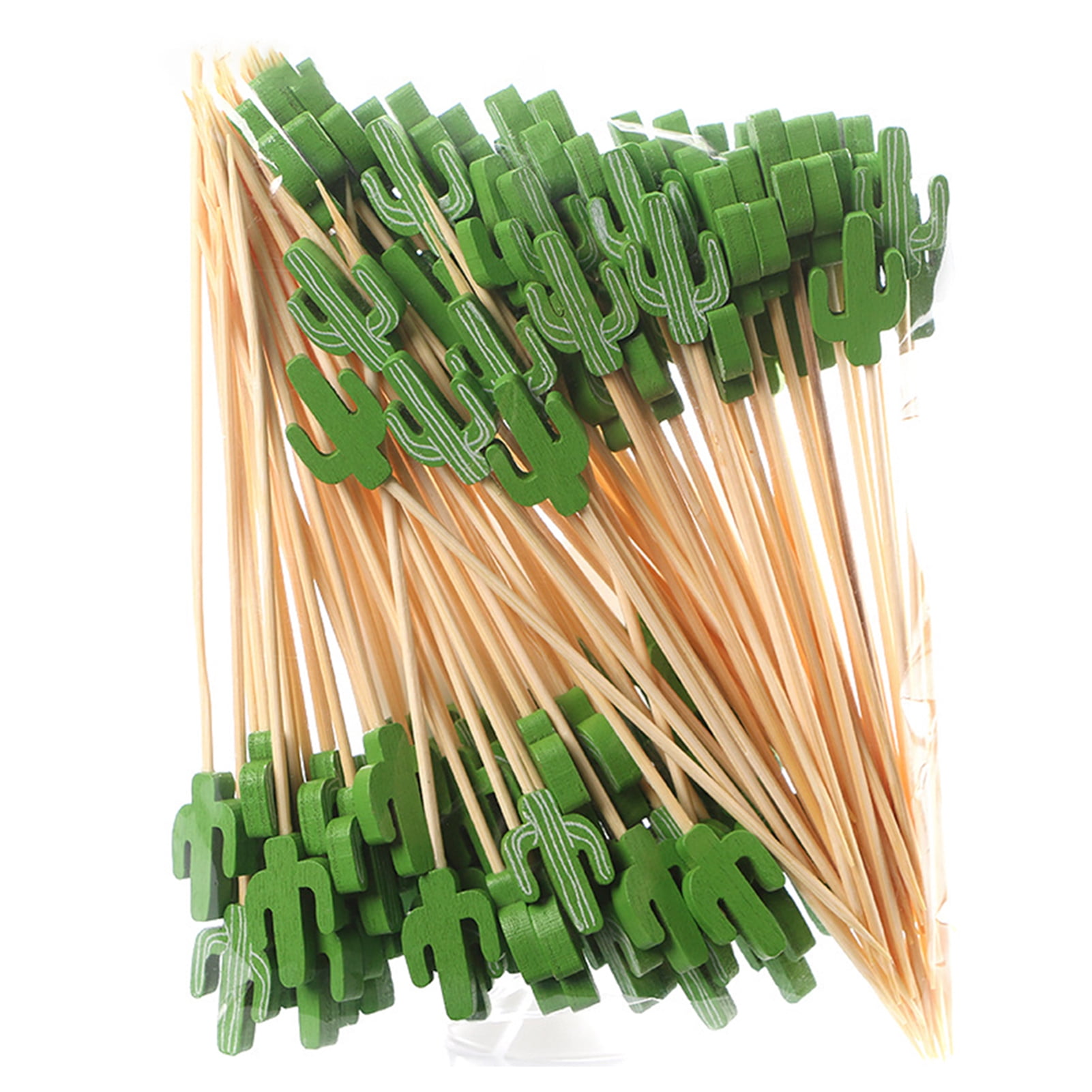 Farfi 100 Pcs Food Picks Disposable Bamboo No Harm Cactus Shape Salad ...