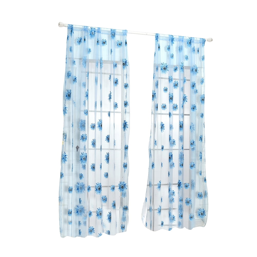 Farfi Sheer Sunflower Curtain Panel, Blue, 100x200cm, Home Decor ...