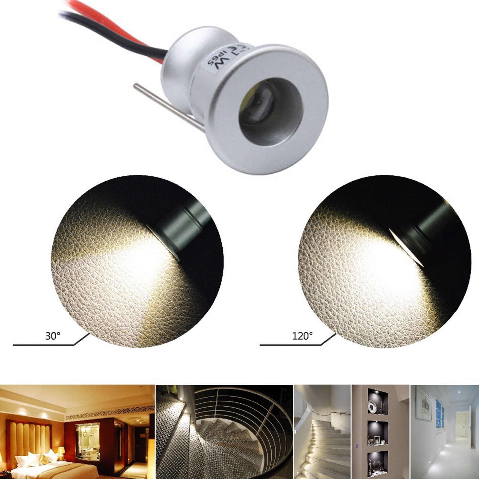 Farfi 1W LED Mini Spotlight 15mm Cutout Recessed Lighting DC12V IP65 ...