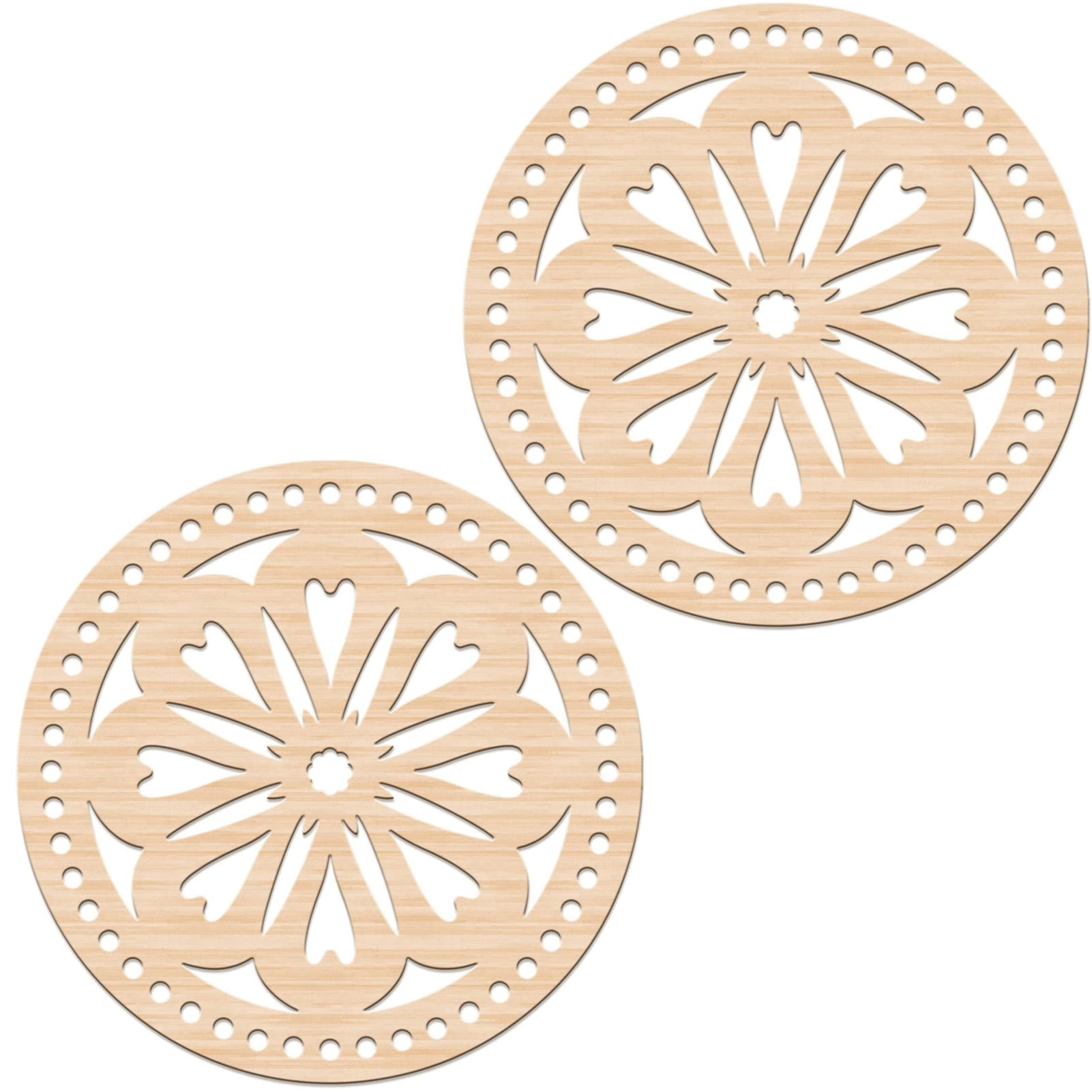 Farfi 2Pcs Crochet Wood Bases Unpainted Floral Pattern Round Hollow ...