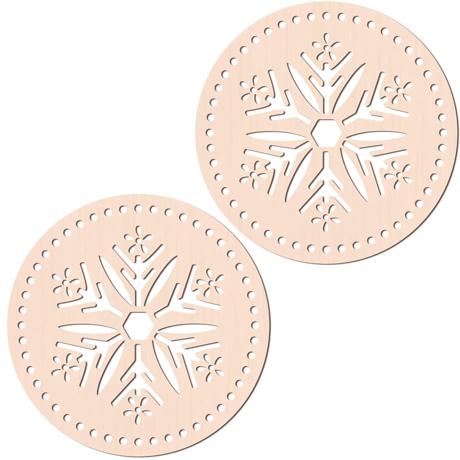 Farfi 2Pcs Crochet Wood Bases Unpainted Floral Pattern Round Hollow ...