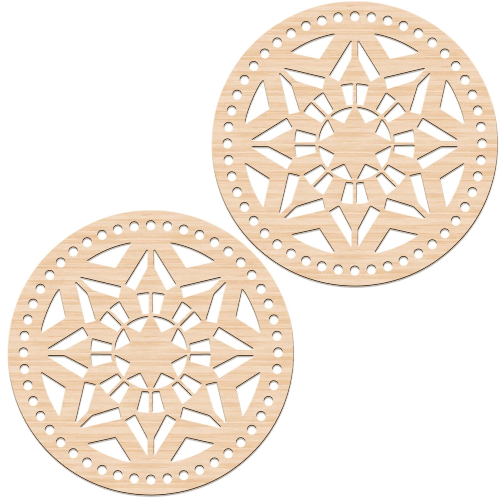 Farfi 2Pcs Crochet Wood Bases Unpainted Floral Pattern Round Hollow ...