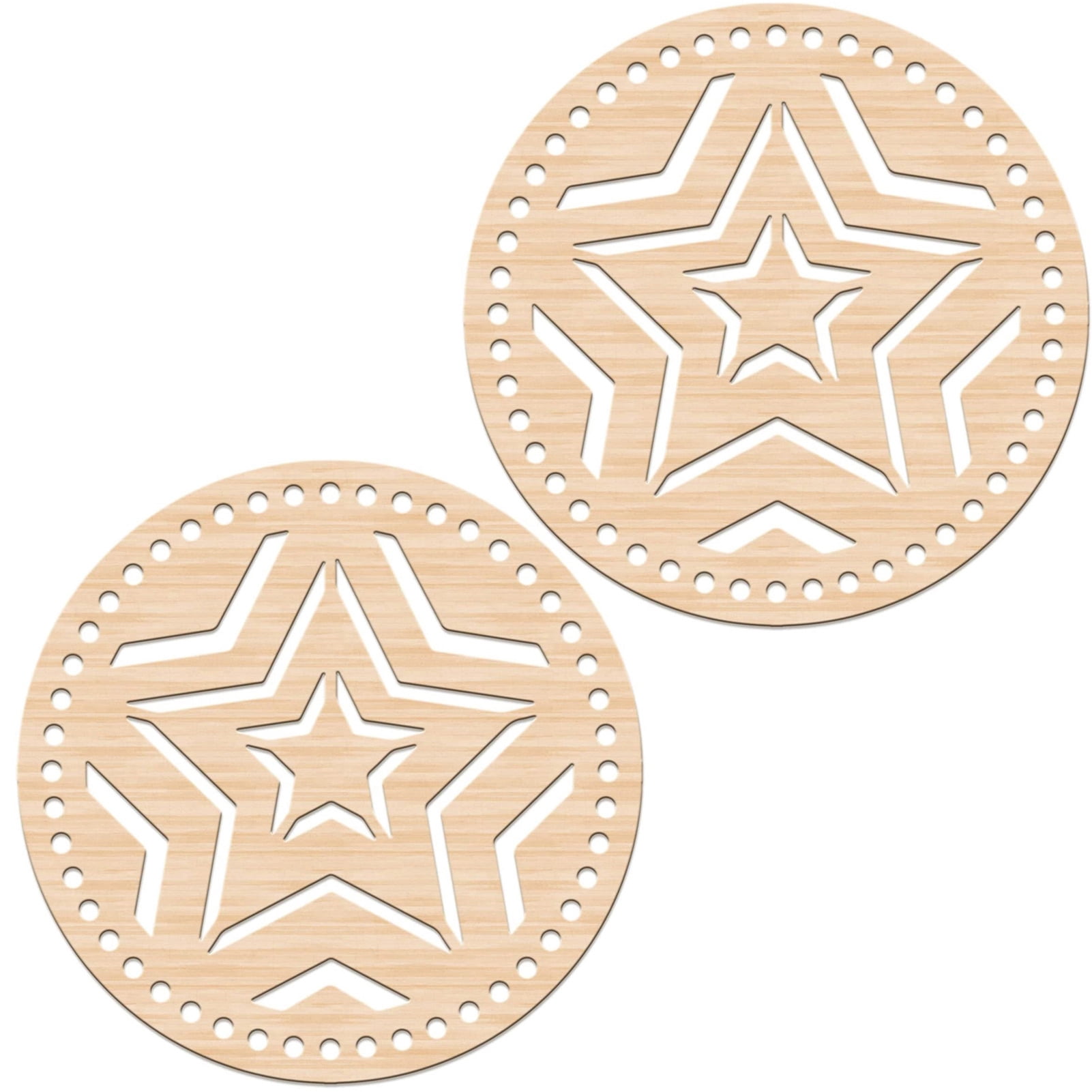 Farfi 2Pcs Crochet Wood Bases Unpainted Floral Pattern Round Hollow ...