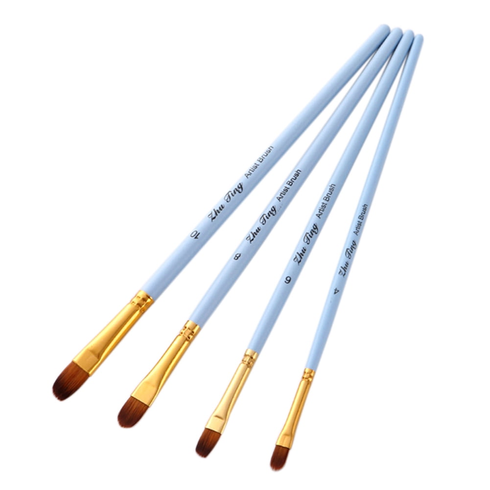 Farfi 4Pcs Pointed Flat Round Tip Wooden Drawing Brushes Watercolor Oil ...