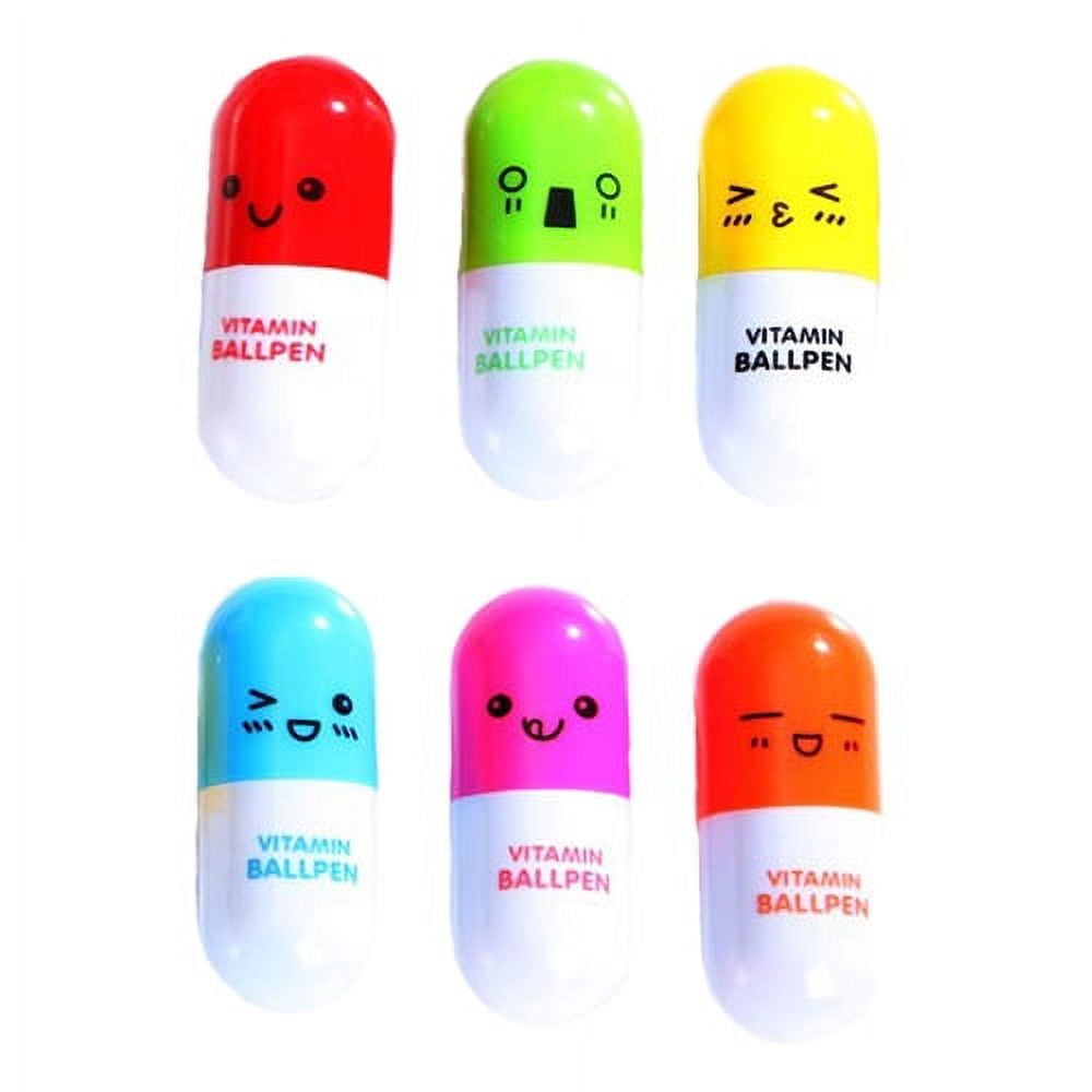 Farfi 6 Pcs Cute Smiling Face Pill Ball Point Pen Telescopic Vitamin ...