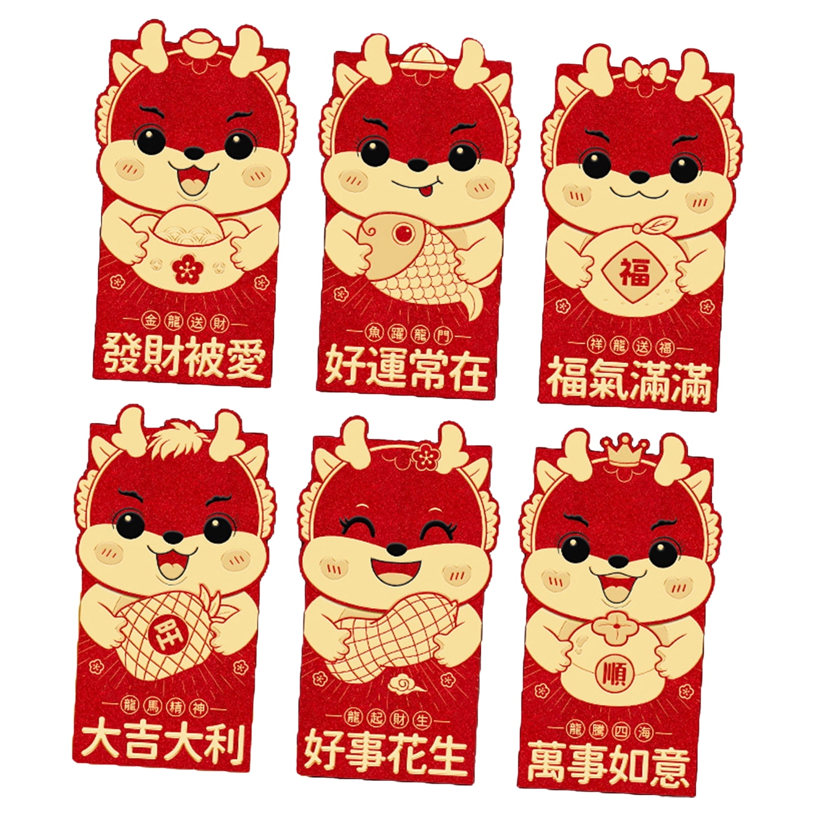 Farfi 6Pcs 2024 New Year Red Envelope Set Cartoon Dragon Design Create Atmosphere Eye-catching ...