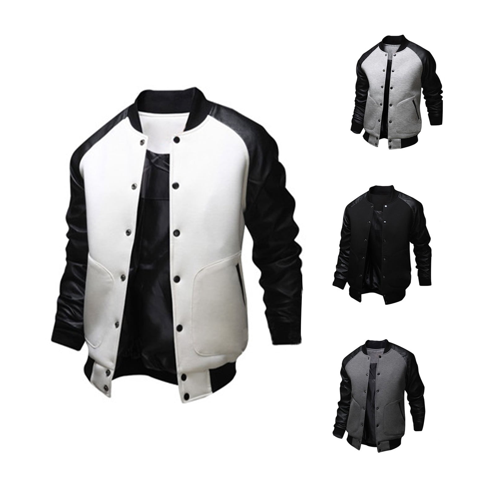 Farfi Autumn Men Long Raglan Sleeve Color Block Varsity Jacket Buttons ...