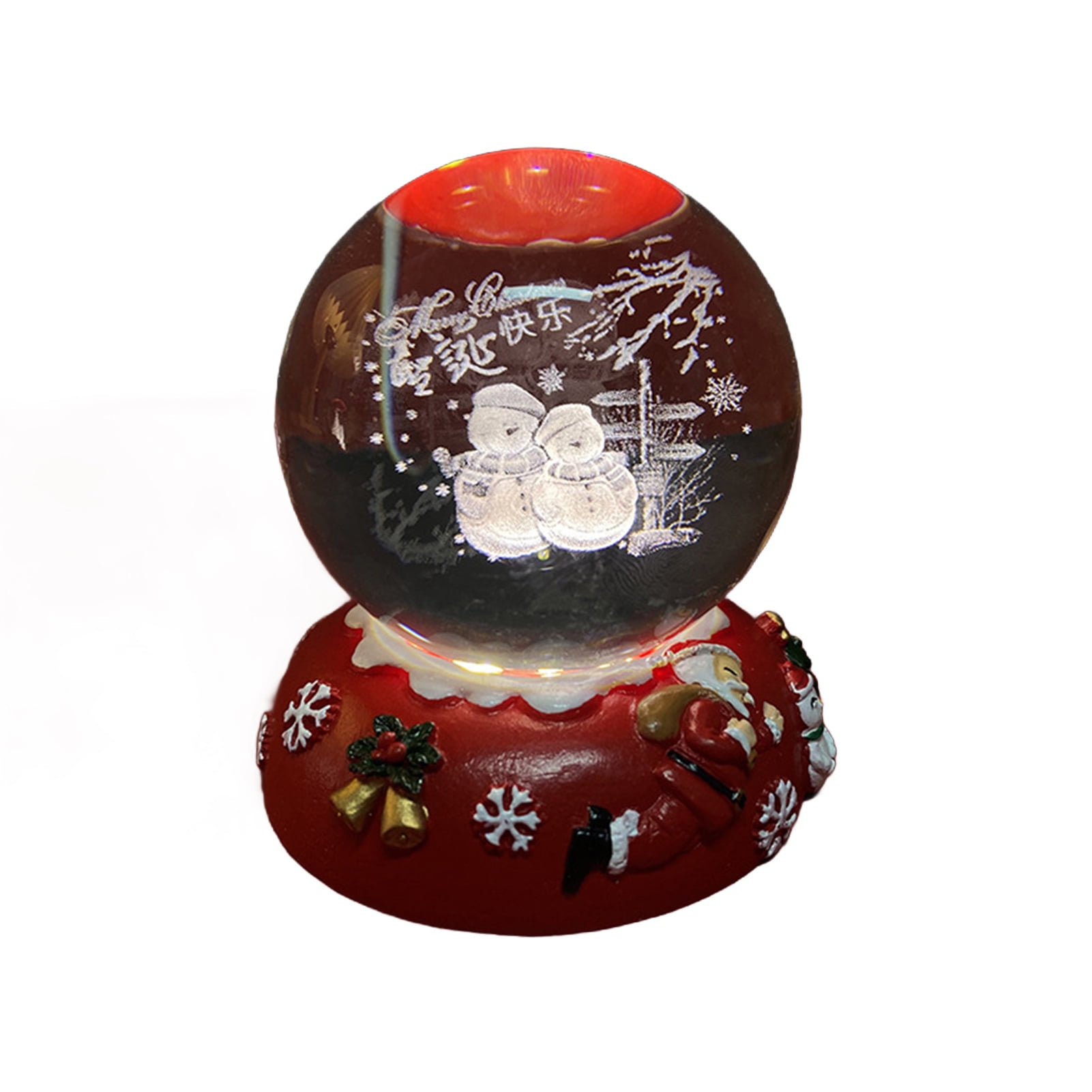 Farfi Christmas Faux Crystal Ball Night Light 3D Santa Claus Snowman ...