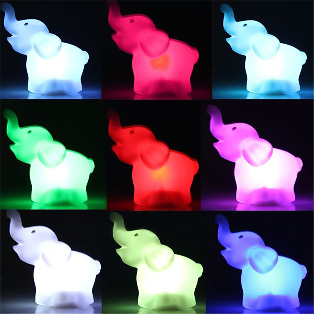Farfi Cute Elephant Shaped LED 7 Color Changing Lamp Night Bedroom Home ...