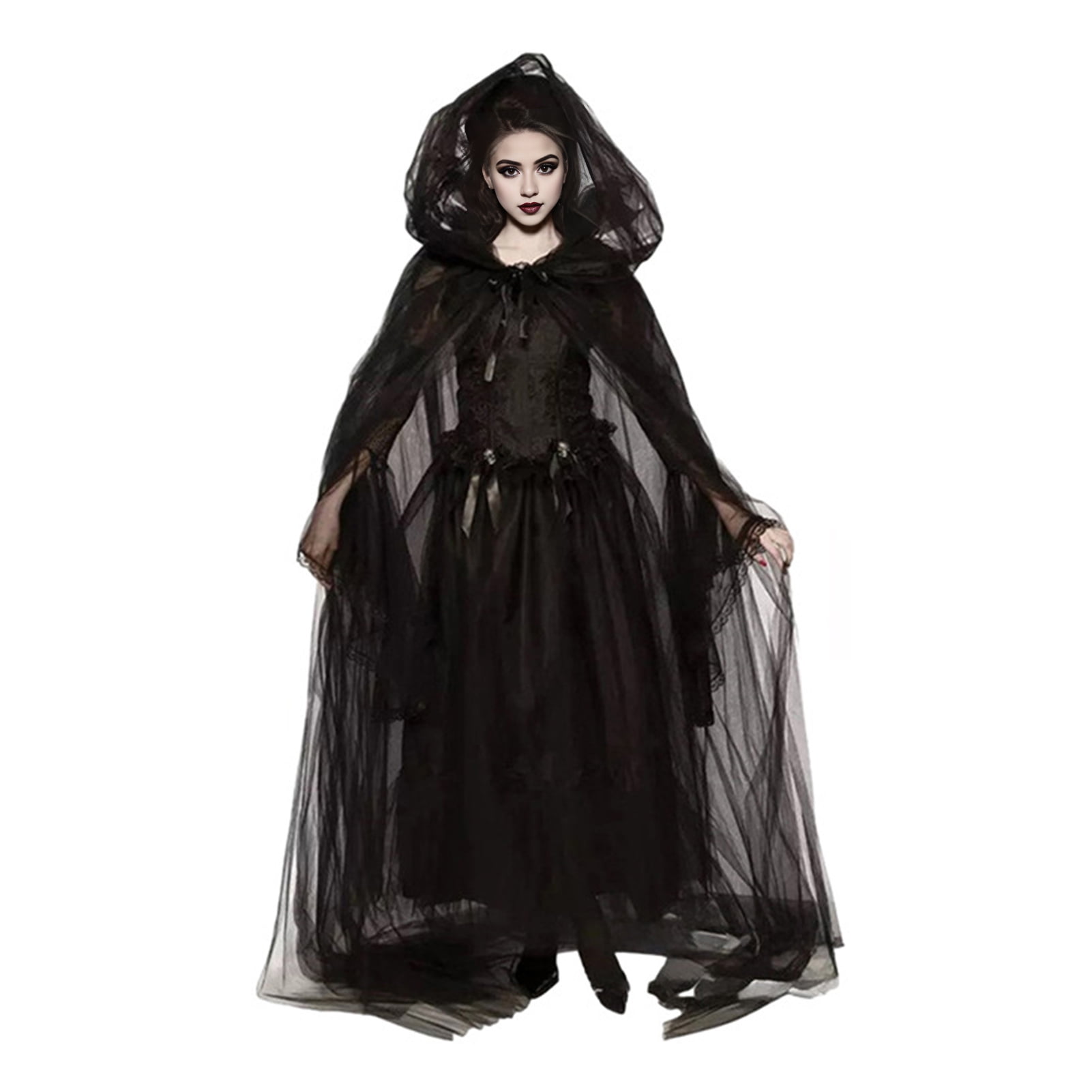 Farfi Halloween Costume Dark Ghost Bride Women Dress Black Gauze Maxi ...