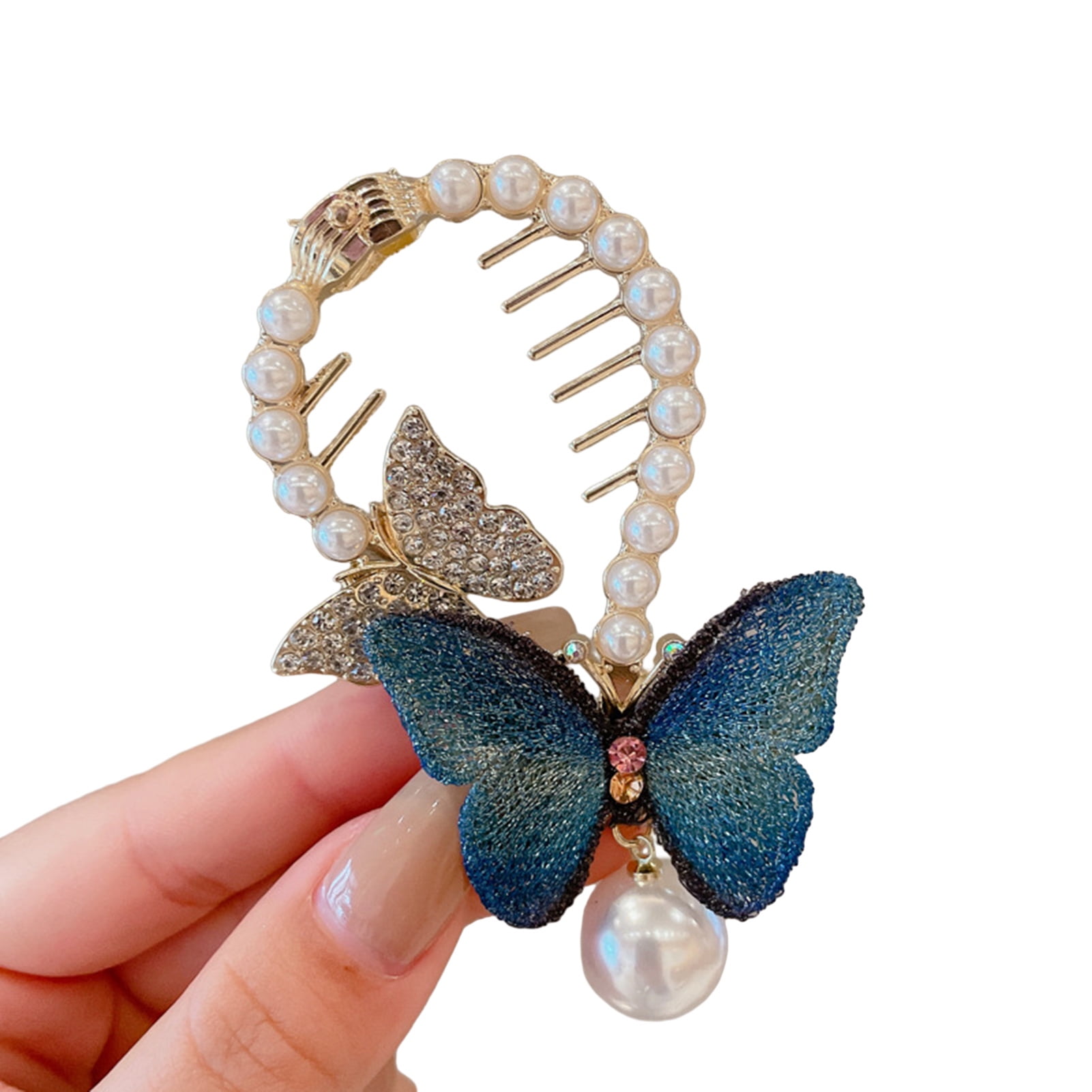 Farfi Lady Ponytail Claw Shiny Rhinestone Faux Pearl Long Tassel Flower ...