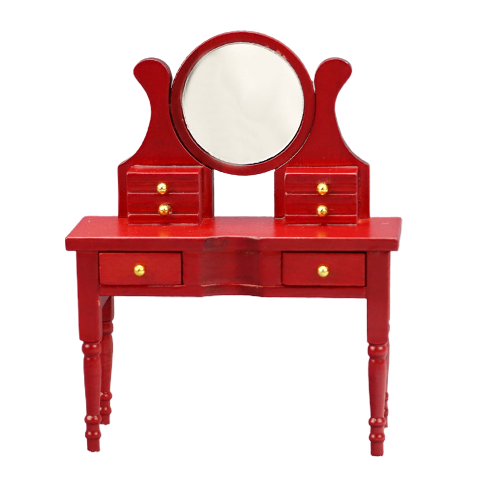 Farfi Mini Makeup Table with Mirror Decoration Wood 1/12 Scale Bedroom ...