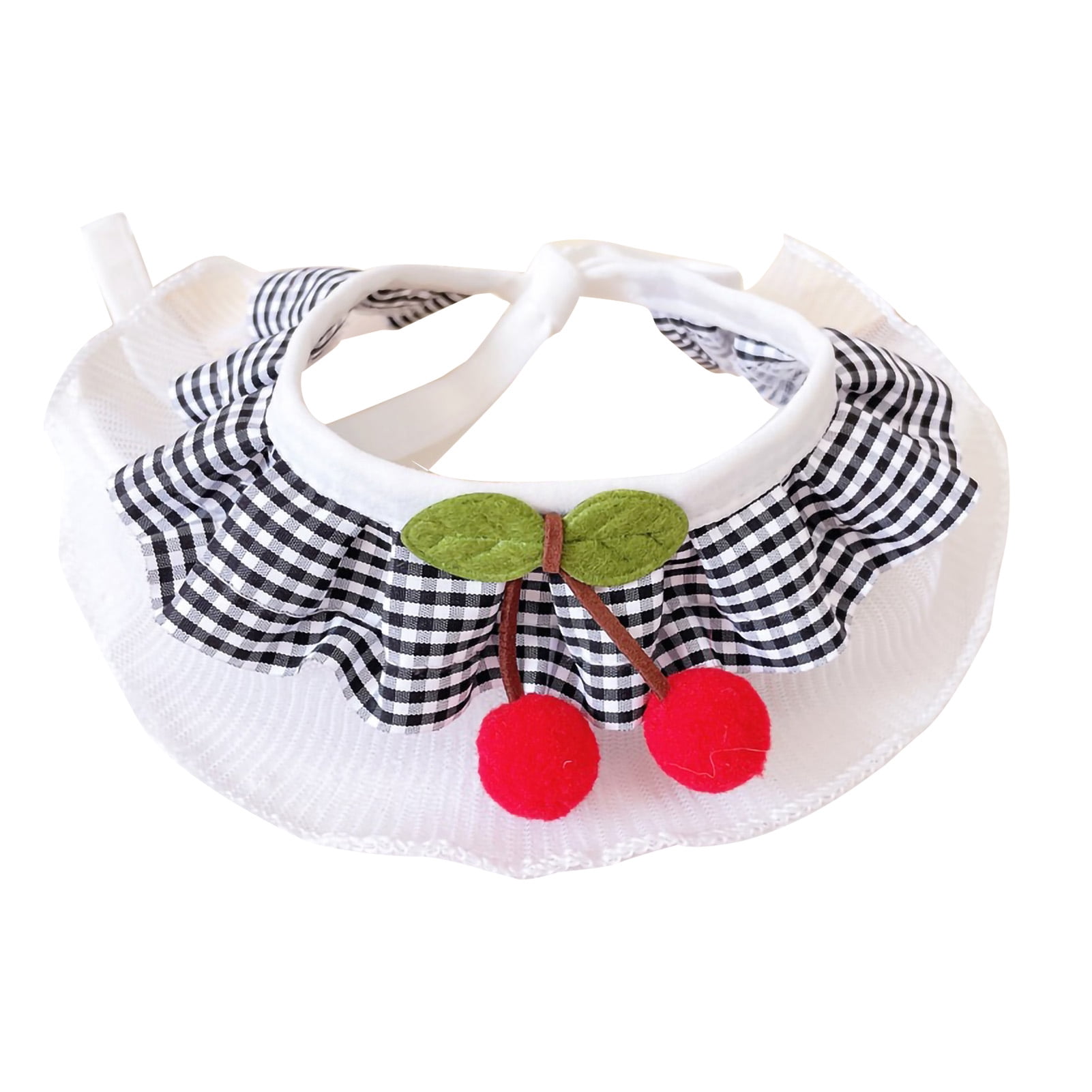 Farfi Pet Collar Bib Plaid Lace Cherry Decoration Adjustable Rope Tie ...