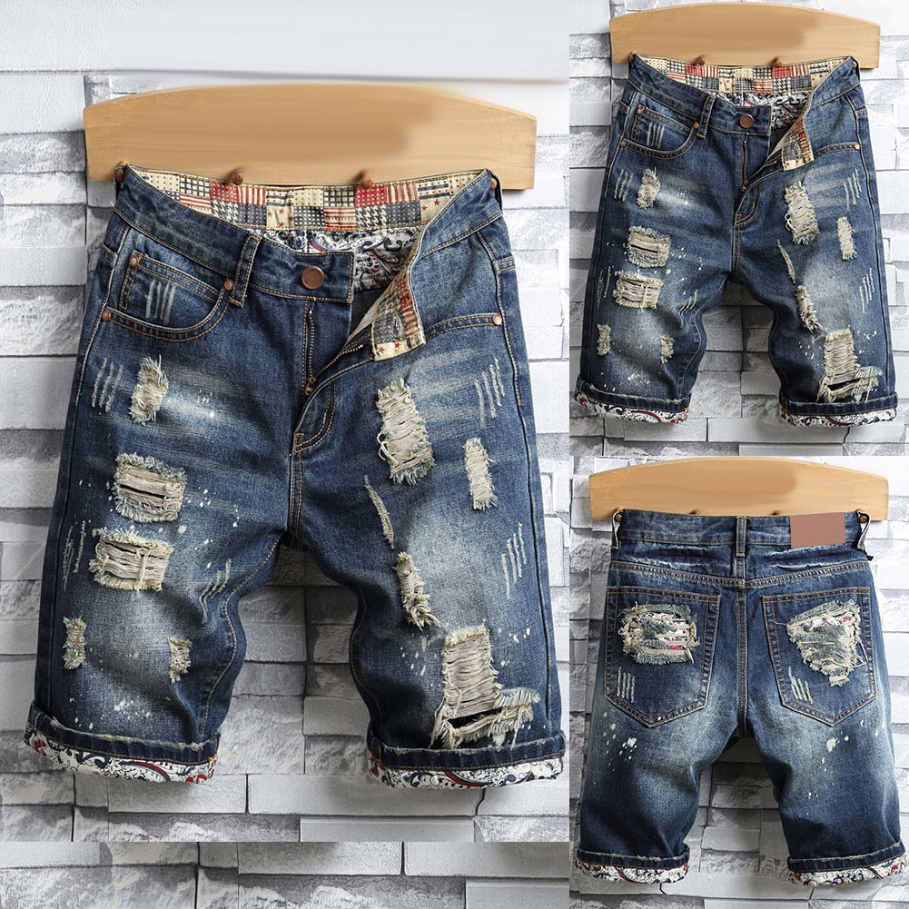 Farfi Retro Summer Men Ripped Denim Shorts Jeans Destroyed Hole Plus ...