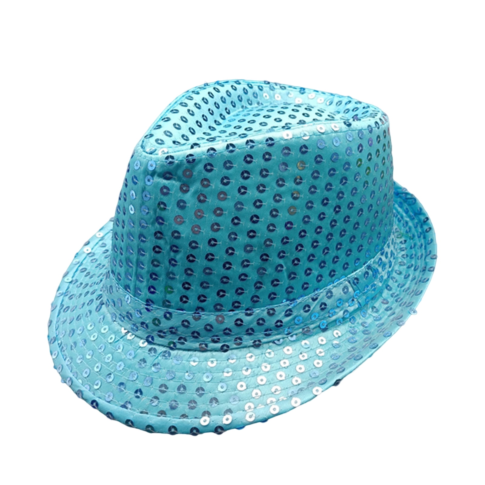 Farfi Shining Short Brim Hemming Jazz Hat Adult Kids Sequins Decorated ...