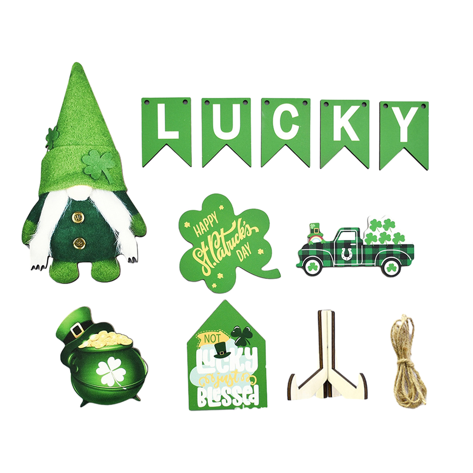 Farfi Tiered Tray Decoration Rustic Style Wood Green Lucky Grass Sign ...