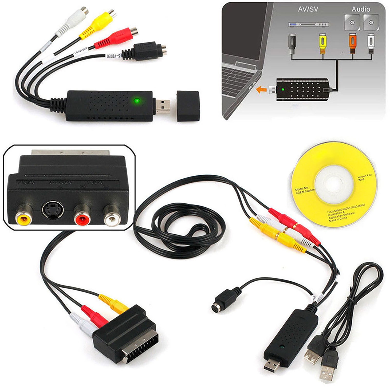 Farfi USB 2.0 Video Audio VHS to DVD HDD Converter Capture Card Scart ...