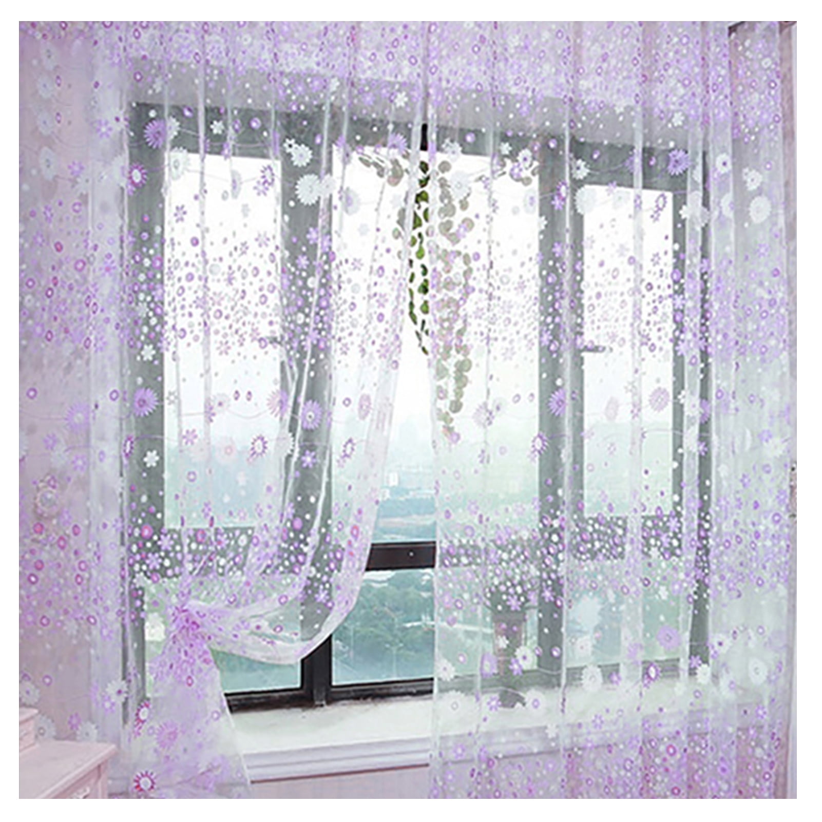 Farfi Window Curtain Translucent Floral Pattern Room Decor Pastoral ...