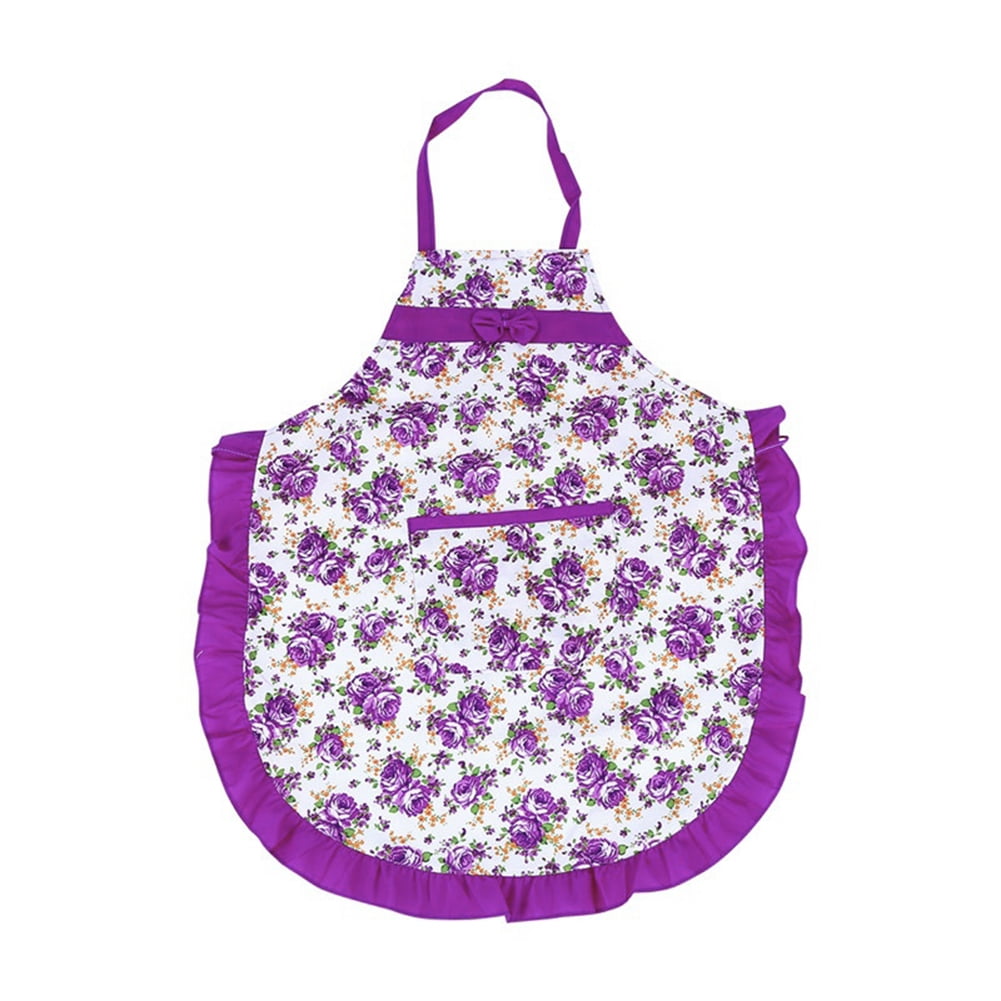 Farfi Women Bib Floral Print Bowknot Kitchen Restaurant Cooking Pocket ...