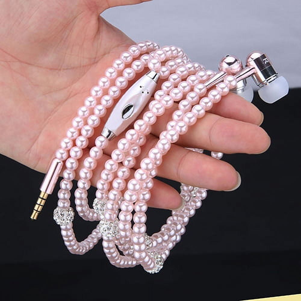 Farfi Women Fashion Faux Pearl Necklace Headset Line Universal Ear ...