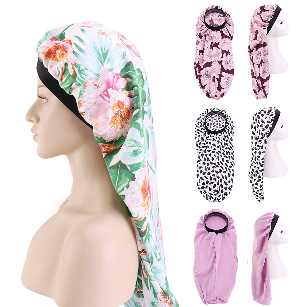 Farfi Women Floral Satin Long Tail Bonnet Night Sleeping Cap Head Cover ...