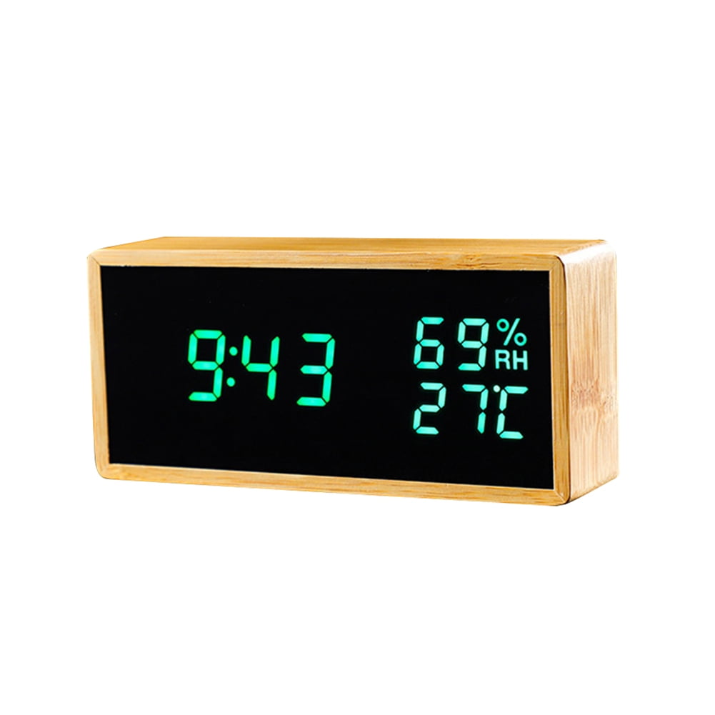 Farfi Wooden Temperature Humidity Monitor Sound Control Snooze LED ...