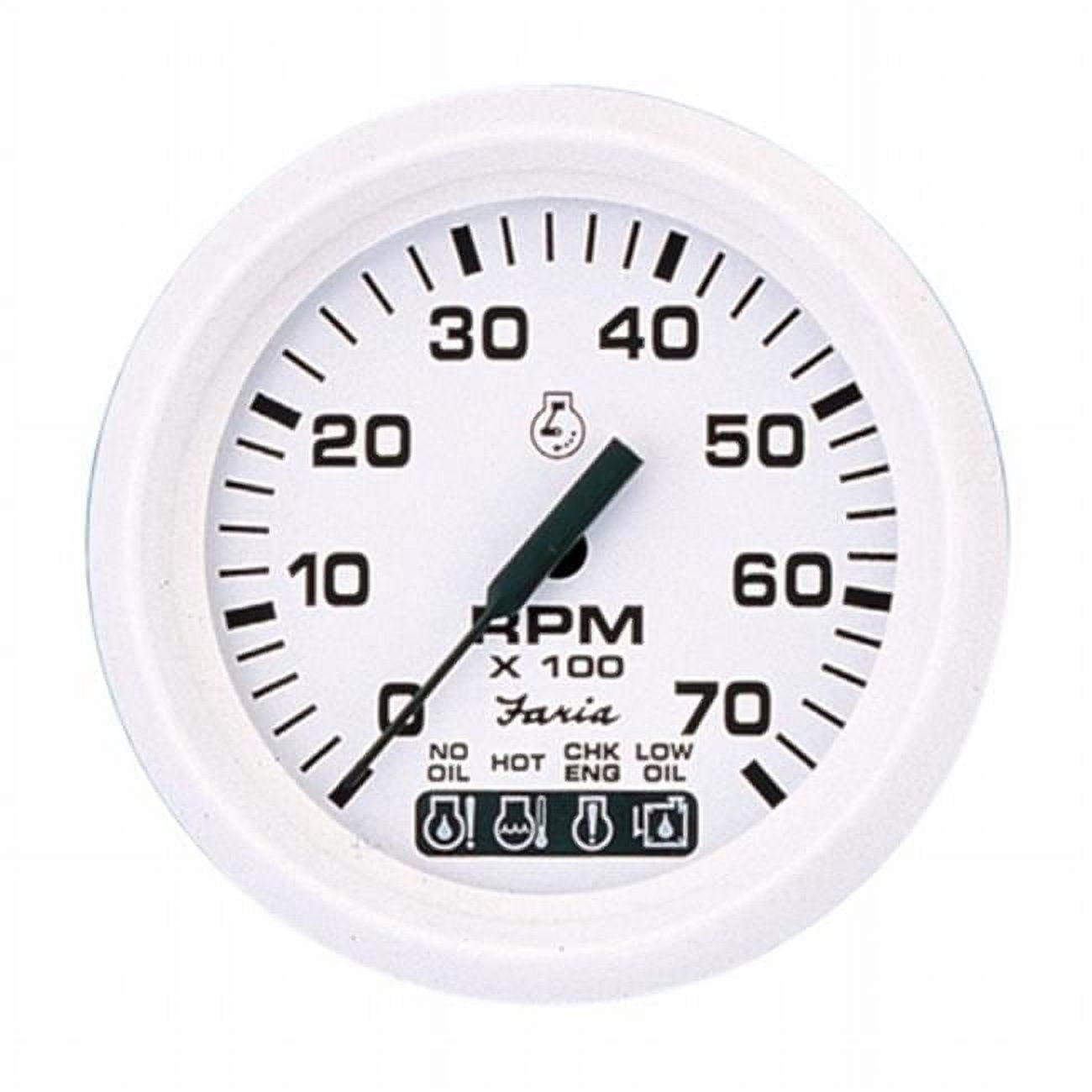 Faria Beede Instruments 33150 4 in. Dress White Tachometer with Systemcheck Indicator - 7,000 ...