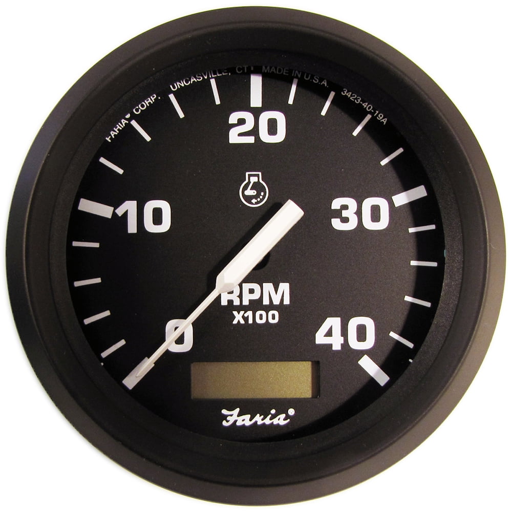 Faria Beede Instruments Euro Black 4 Tachometer with Hourmeter 4000 RPM ...