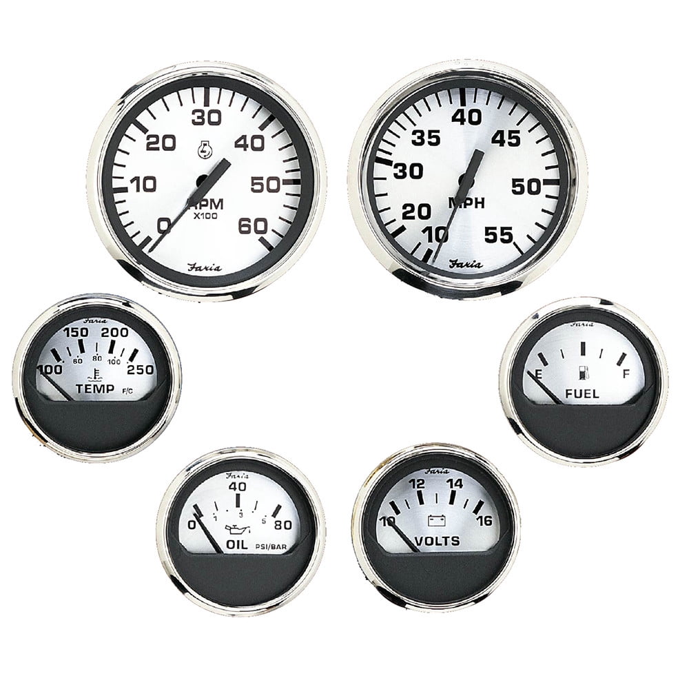Faria Spun Silver Box Set of 6 Gauges f/ Inboard Engines - Speed, Tach ...