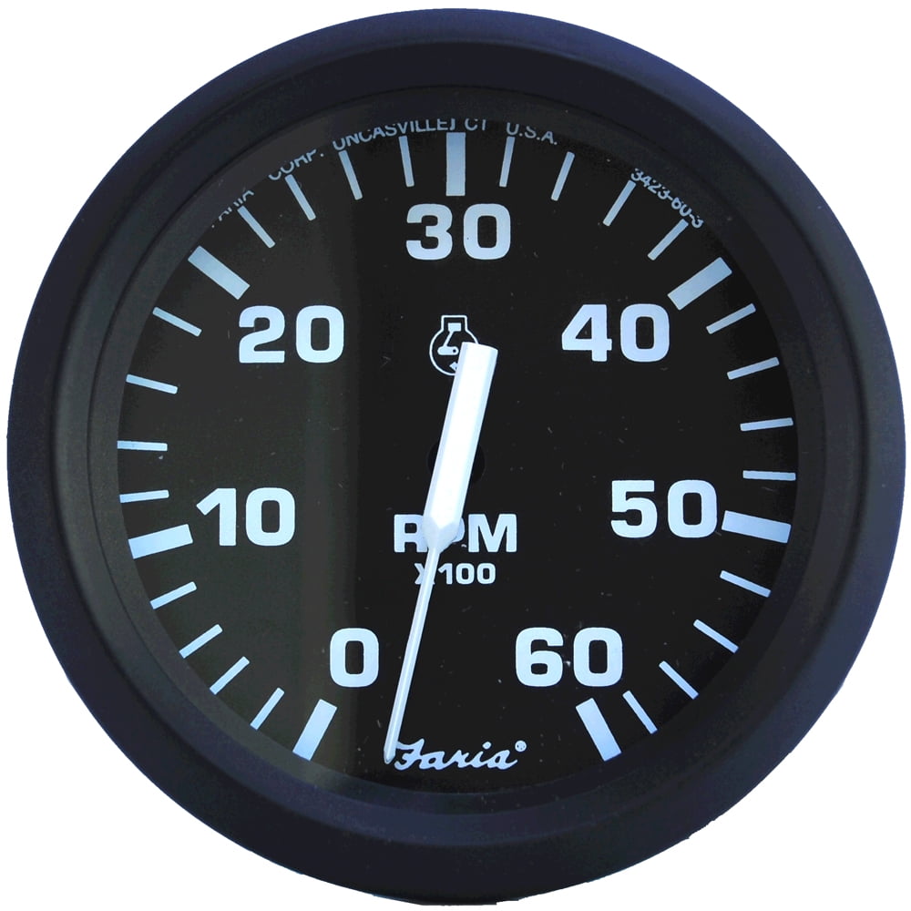 Faria Beede 13547552 Faria Euro Black 4" Tachometer - 6,000 Rpm [gas ...