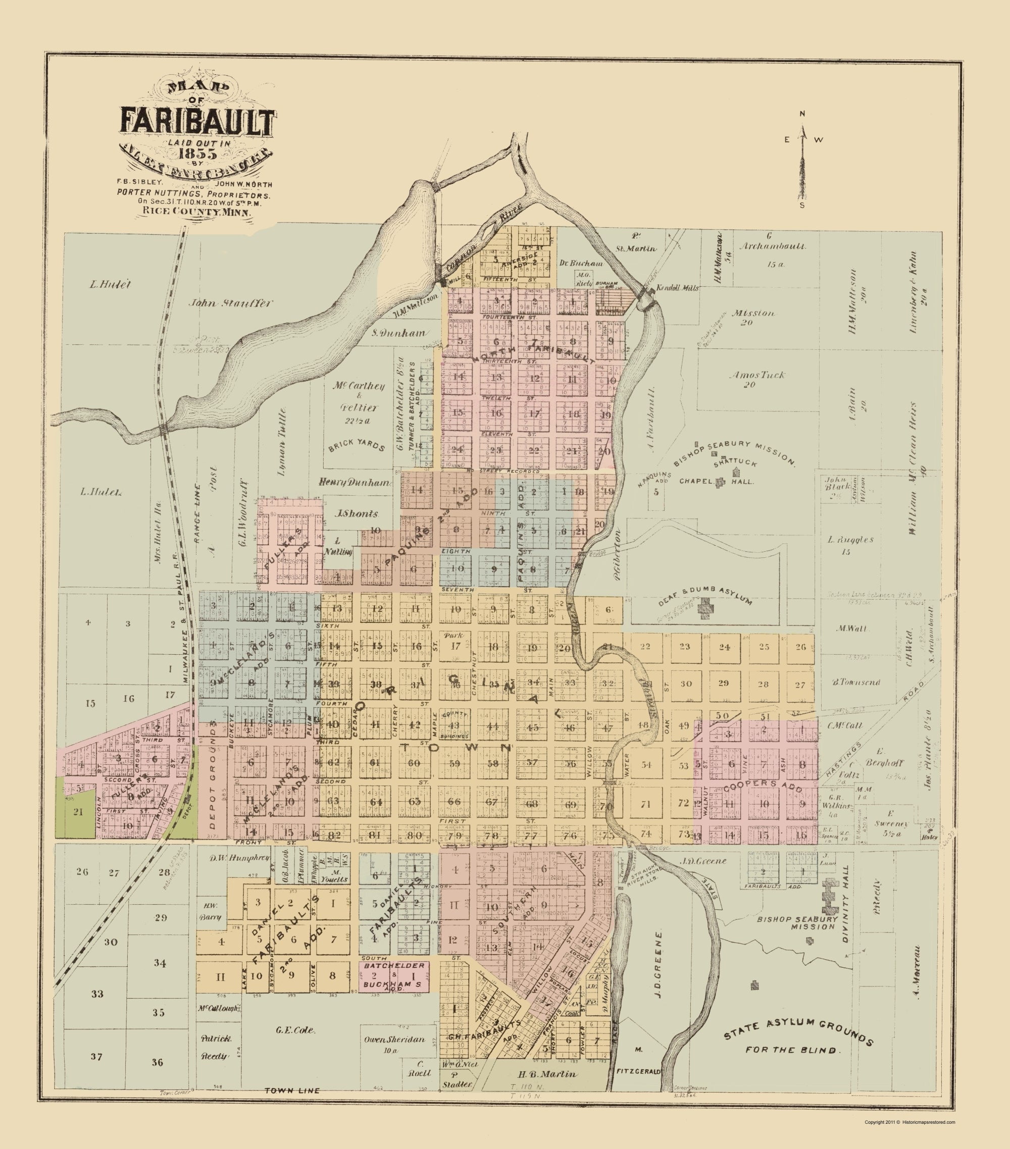 Historic City Map - Faribault Minnesota - Andreas 1874 - 23 x 26.17 ...