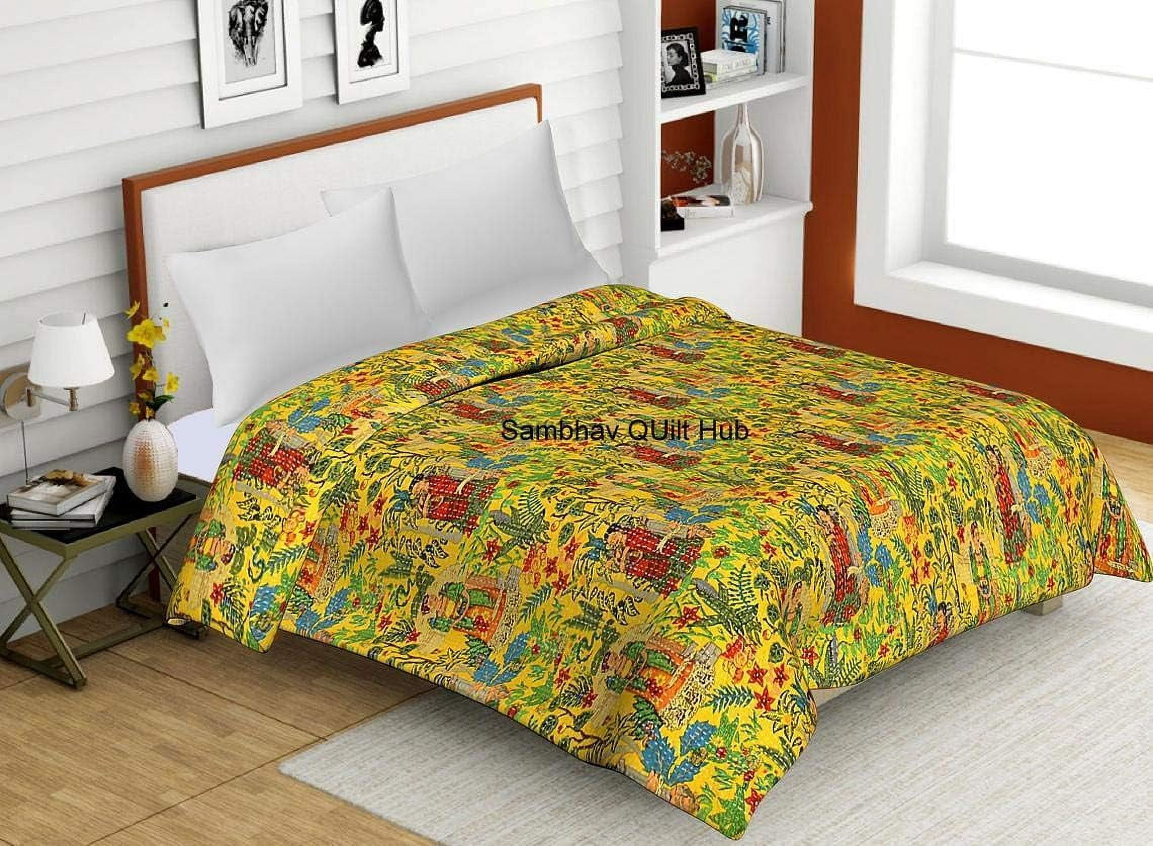 Farida Kahlo Printed Cotton Quilted Blanket Indian Handmade Bedspread ...