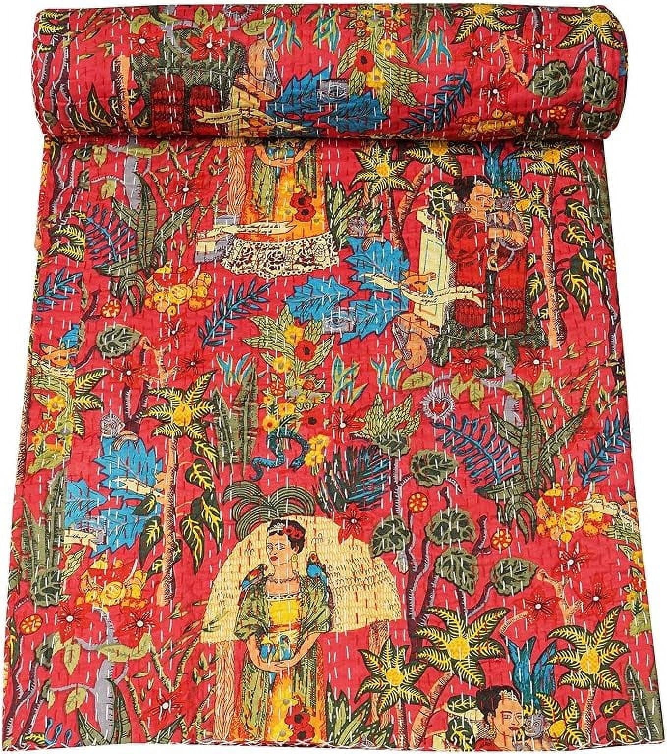 Farida Kahlo Printed Cotton Quilted Blanket Indian Handmade Bedspread ...