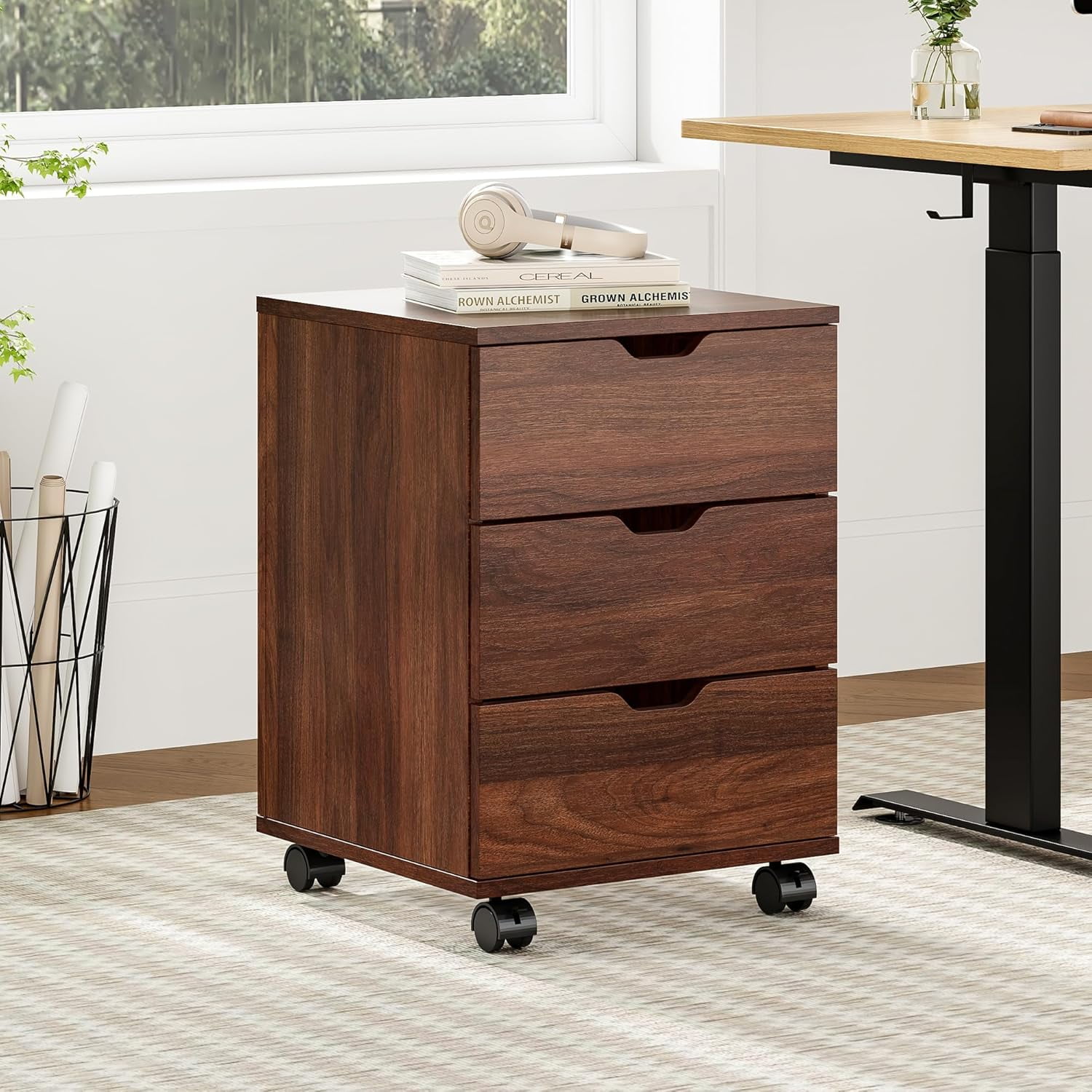 Farini 3-Drawer Under Desk Wooden File Storage Cabinet with Lockable ...