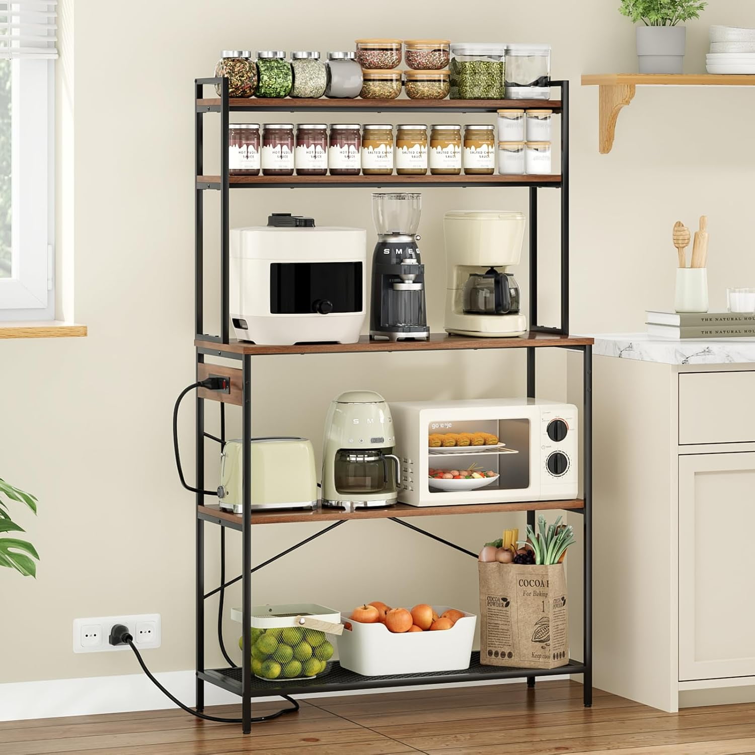 Farini 39" Kitchen Bakers Rack with Electrical Outlets, 5-Tier ...