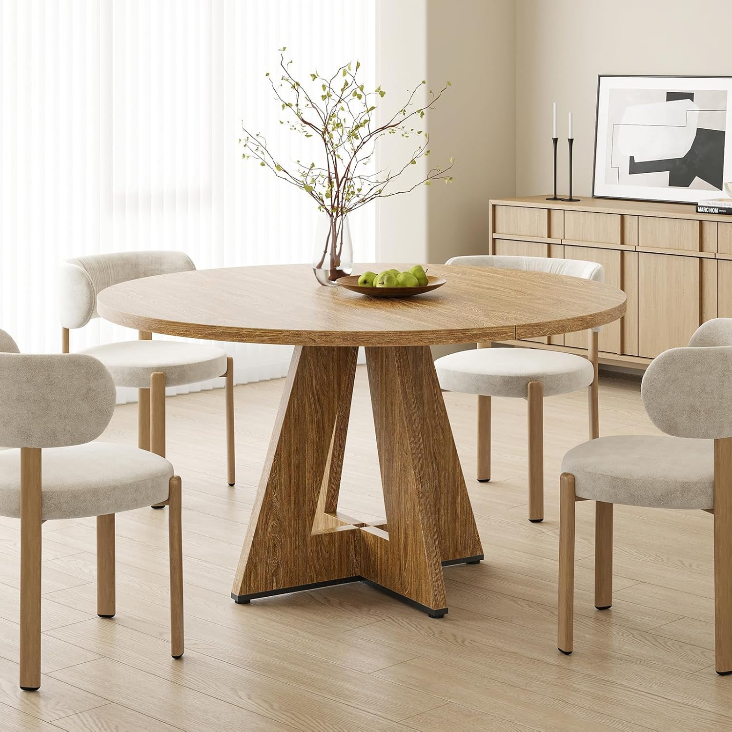 Farini 47" Round Dining Table for 4-7 People, Wooden Kitchen Table with ...
